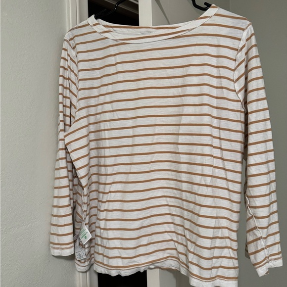 J. Crew Factory | Tops | J Crew Factory White And Tan Striped Long ...